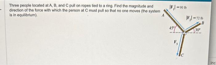 Solved Three people located at A, B, and C pull on ropes | Chegg.com