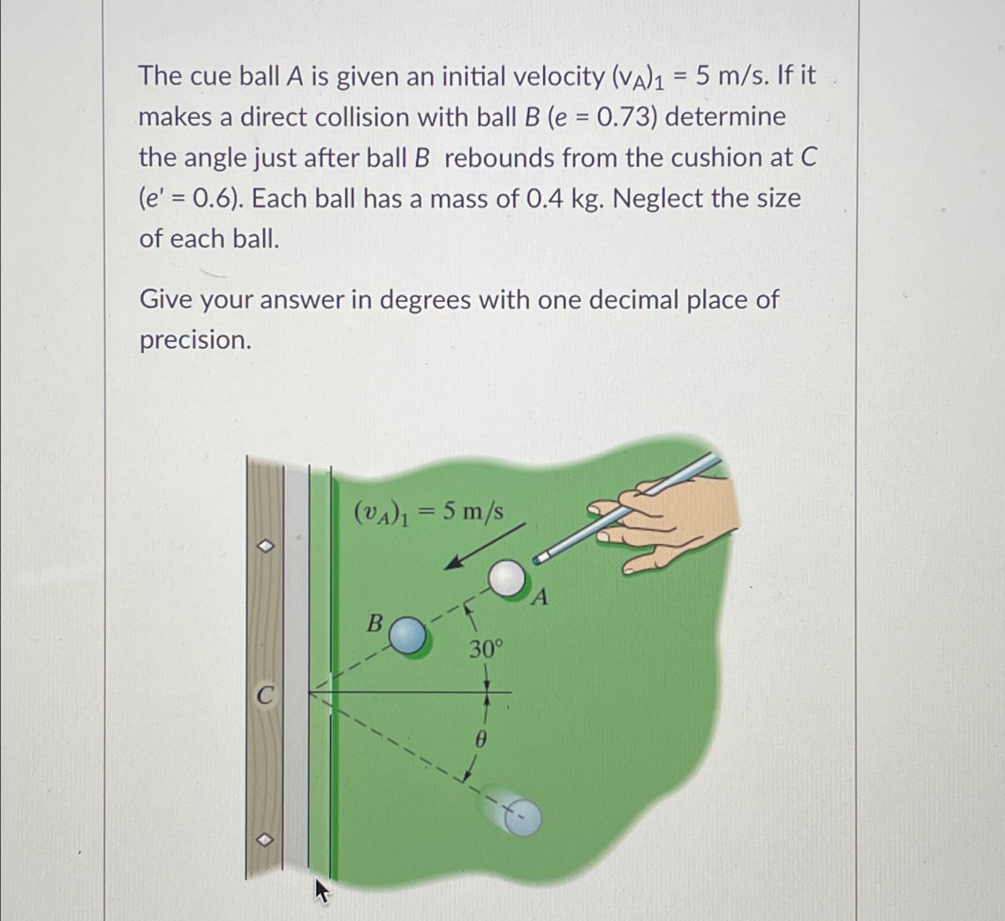 Solved The cue ball A ﻿is given an initial velocity | Chegg.com