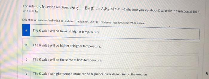 Solved Consider the following reaction: 3A(g) + B2 (g) = | Chegg.com