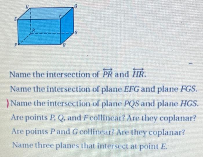 Solved Name the intersection of PR and HR. Name the | Chegg.com