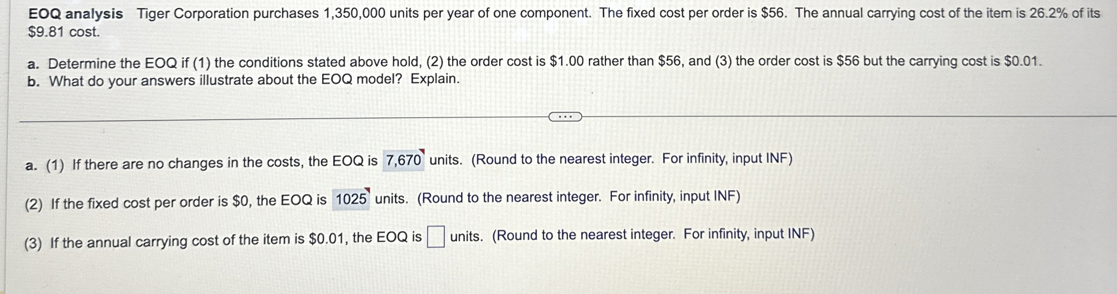 Solved EOQ analysis Tiger Corporation purchases 1,350,000 | Chegg.com