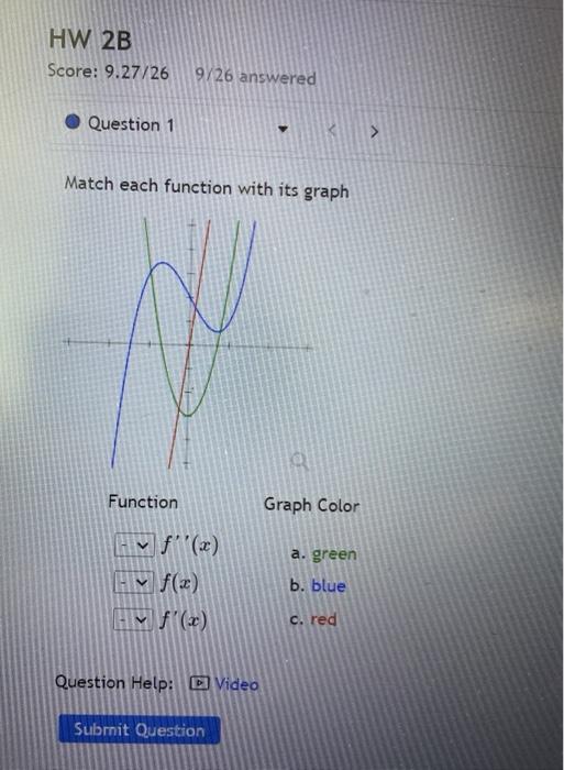Solved HW 2B Score: 9.27/26 9/26 answered Question 1 Match | Chegg.com