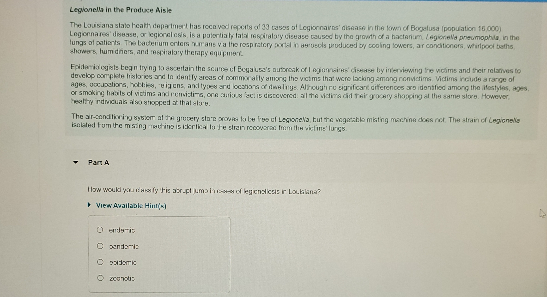 Solved Legionella in the Produce AisleThe Louisiana state | Chegg.com