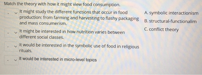 Solved Match the theory with how it might view food | Chegg.com