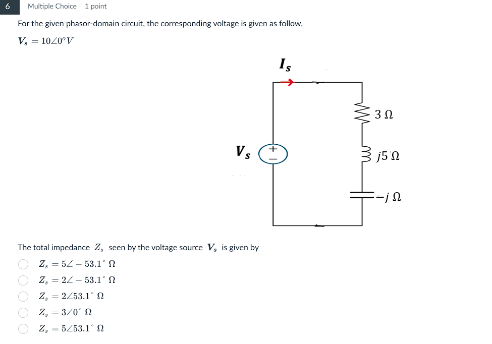 Solved For the given phasor-domain circuit, the | Chegg.com