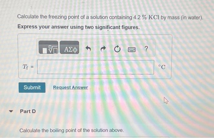 Solved Calculate the freezing point of a solution containing | Chegg.com