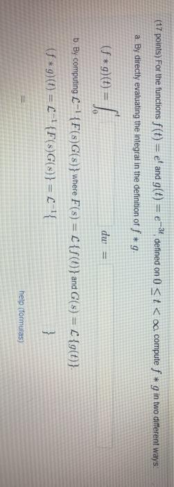Solved (17 points) For the functions f(t) = e' and g(t) = | Chegg.com
