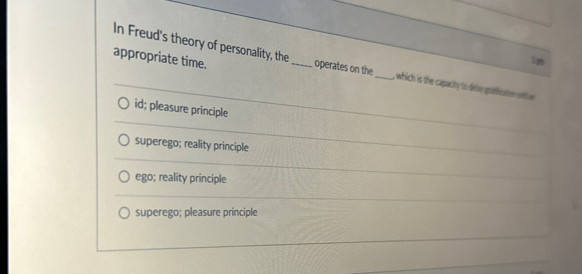 Solved In Freud's theory of personality, the appropriate | Chegg.com