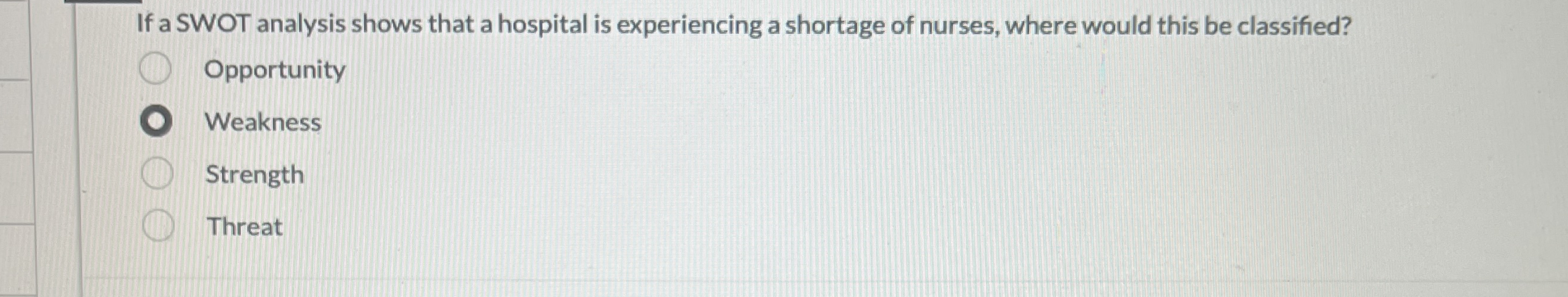 Solved If a SWOT analysis shows that a hospital is | Chegg.com