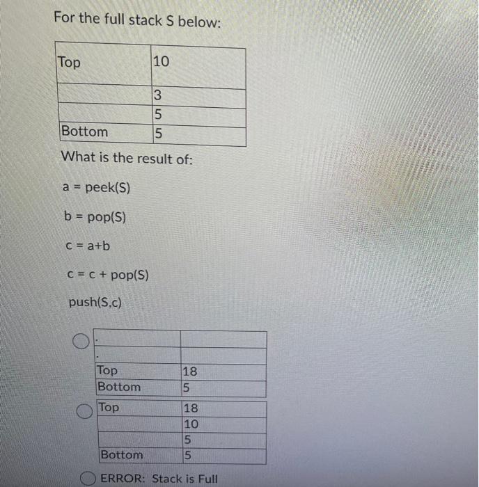 Solved For the full stack S below: Top 10 3 Bottom 5 5 олол | Chegg.com