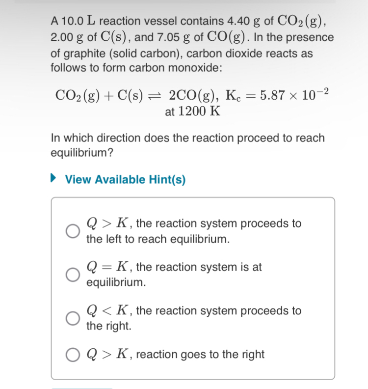 Solved A 10.0 ﻿L reaction vessel contains 4.40 ﻿g of | Chegg.com