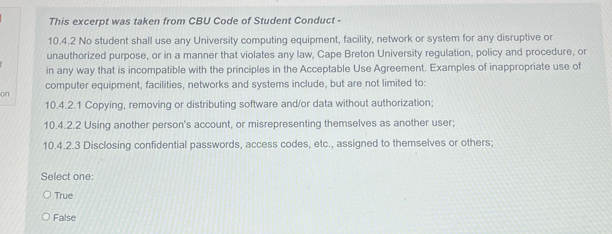 Solved This excerpt was taken from CBU Code of Student | Chegg.com