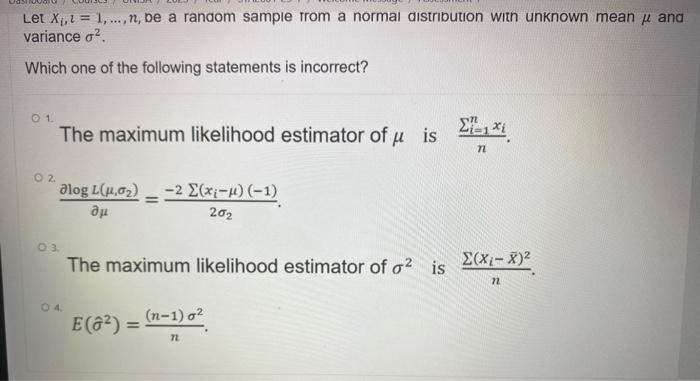 Solved Let Xi,i=1,…,n, be a random sample from a normal | Chegg.com
