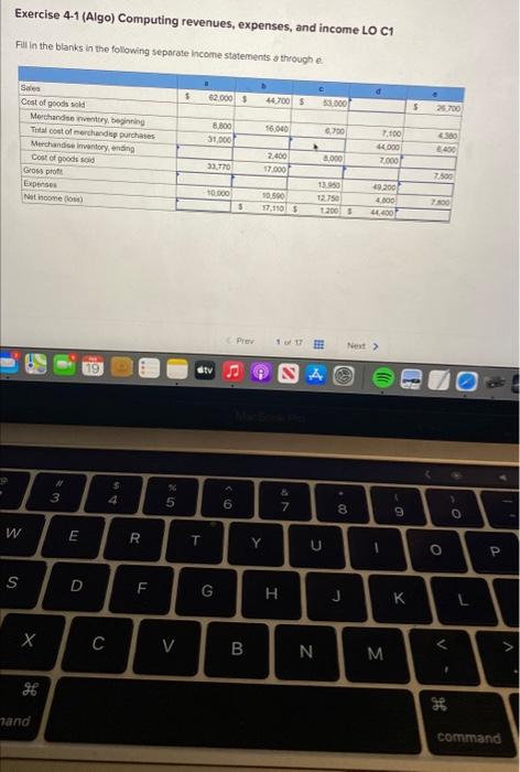 Solved Exercise 4-1 (Algo) Computing revenues, expenses, and | Chegg.com Solved Exercise 4-1 (Algo) Computing revenues, expenses, and | Chegg.com