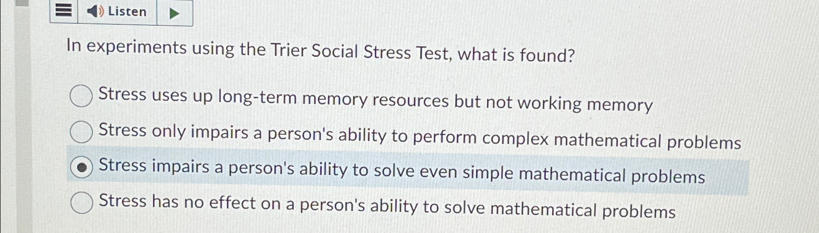 Solved ListenIn experiments using the Trier Social Stress | Chegg.com
