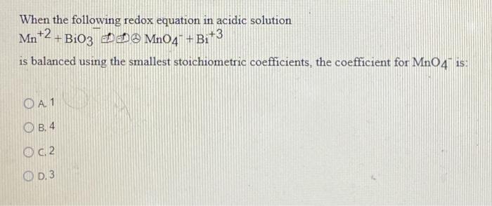 Solved When the following redox equation in acidic solution | Chegg.com