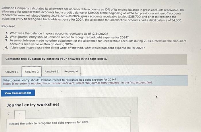 Solved Johnson Company calculates its allowance for | Chegg.com