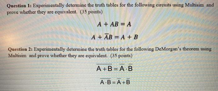 Solved Question 1: Experimentally determine the truth tables | Chegg.com