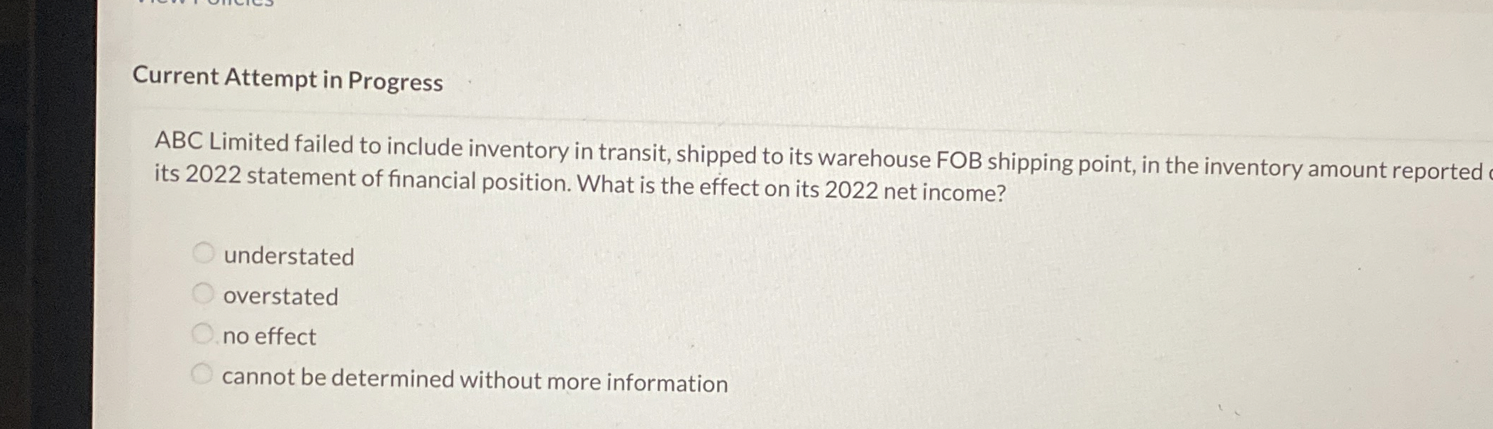 Solved Current Attempt in ProgressABC Limited failed to | Chegg.com