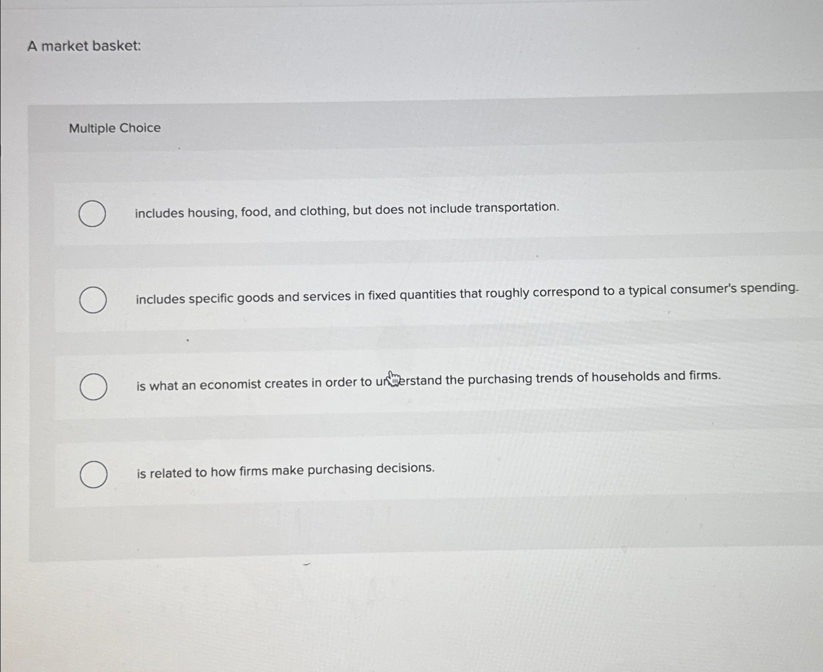 Solved A market basket:Multiple Choiceincludes housing, | Chegg.com