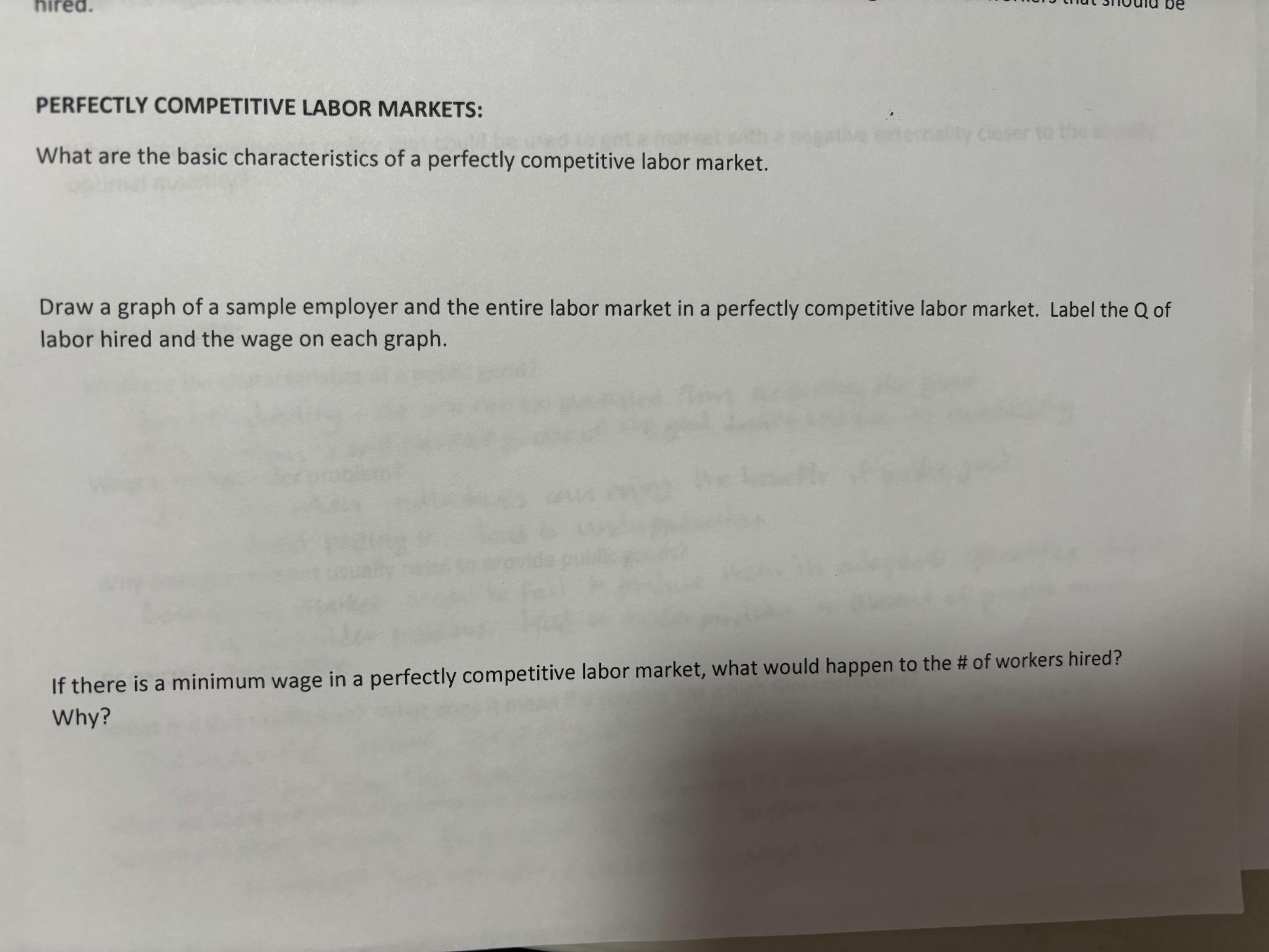 Solved PERFECTLY COMPETITIVE LABOR MARKETS:What are the | Chegg.com