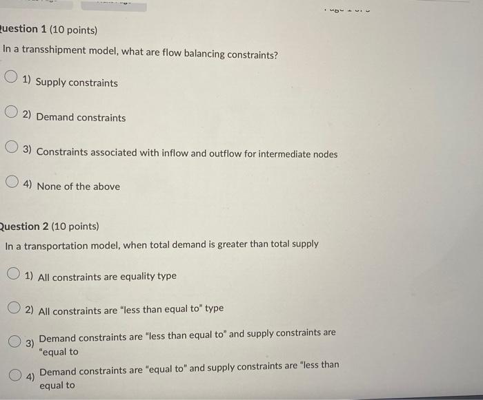 In a transshipment model, what are flow balancing | Chegg.com