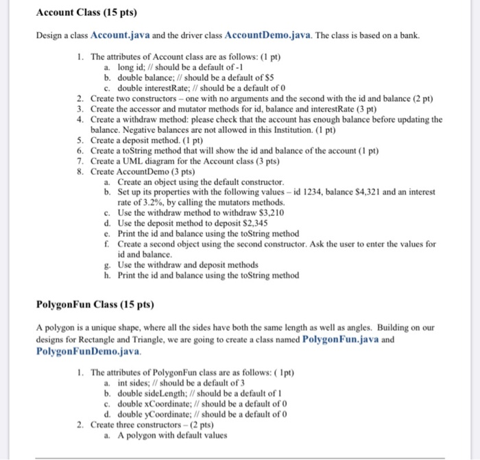 Solved Account Class (15 pts) Design a class Account.java | Chegg.com