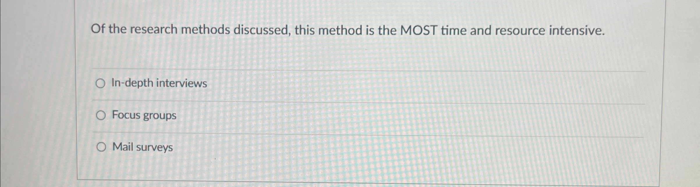 Solved Of the research methods discussed, this method is the | Chegg.com