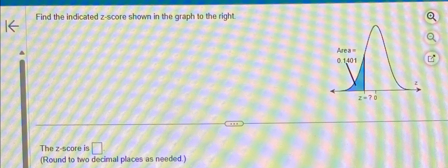 Solved Find the indicated z-score shown in the graph to the | Chegg.com