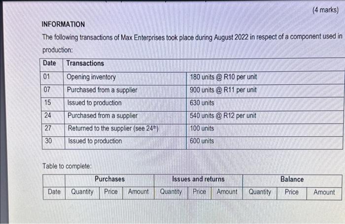 Solved use the first in first out ( FiFo) method to complete | Chegg.com