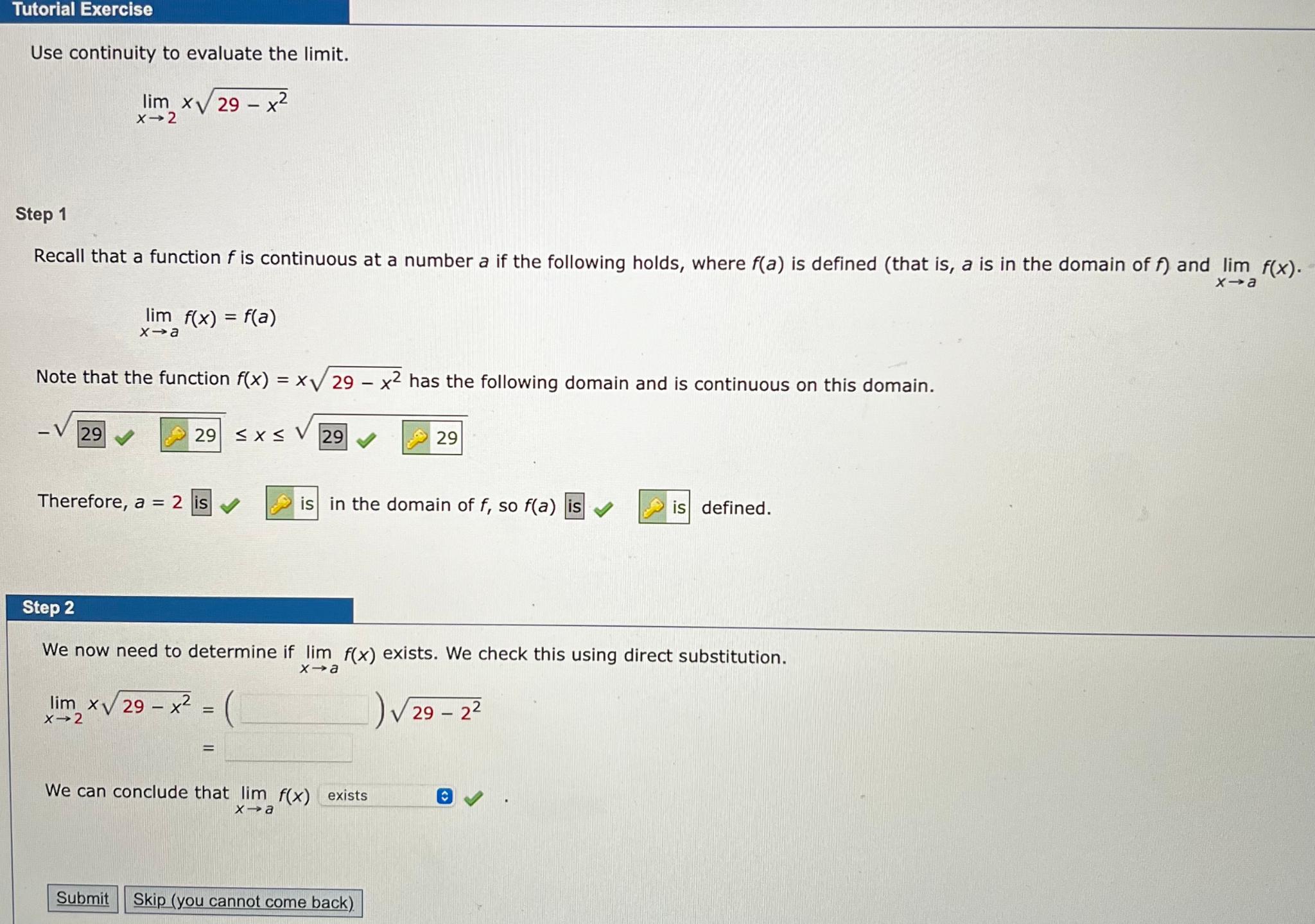 Solved Tutorial ExerciseUse continuity to evaluate the | Chegg.com