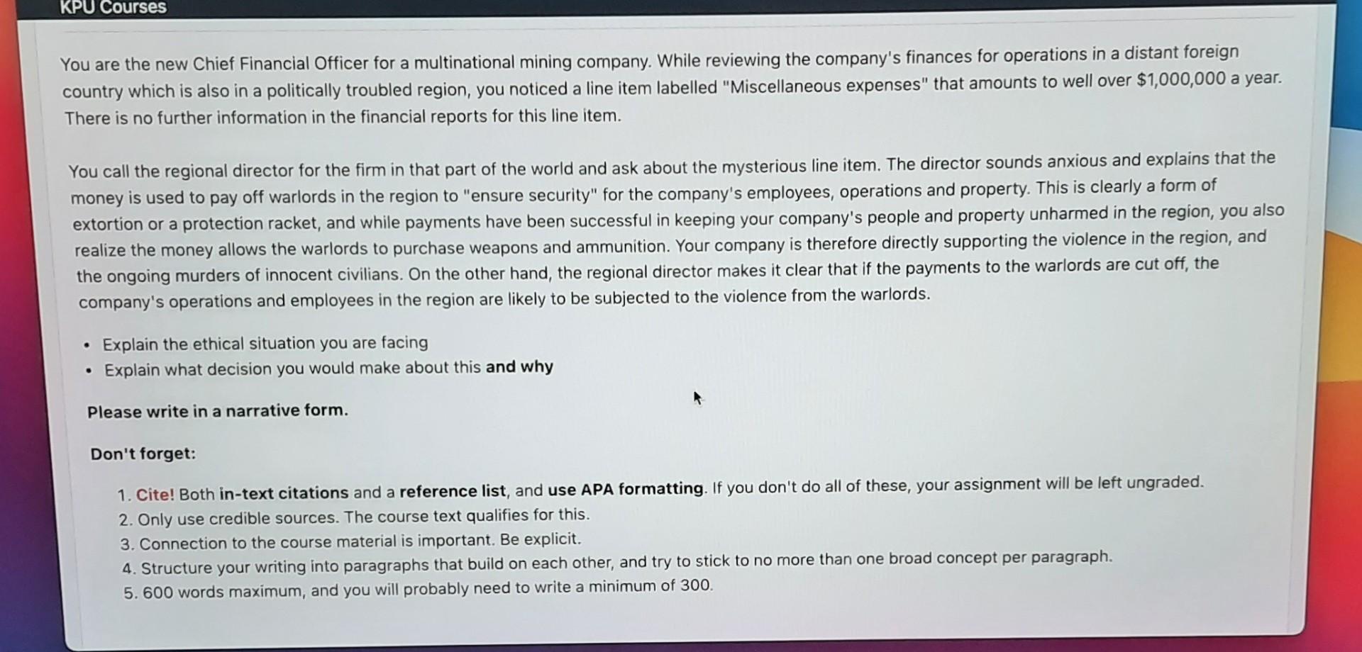 KPU Courses You are the new Chief Financial Officer | Chegg.com