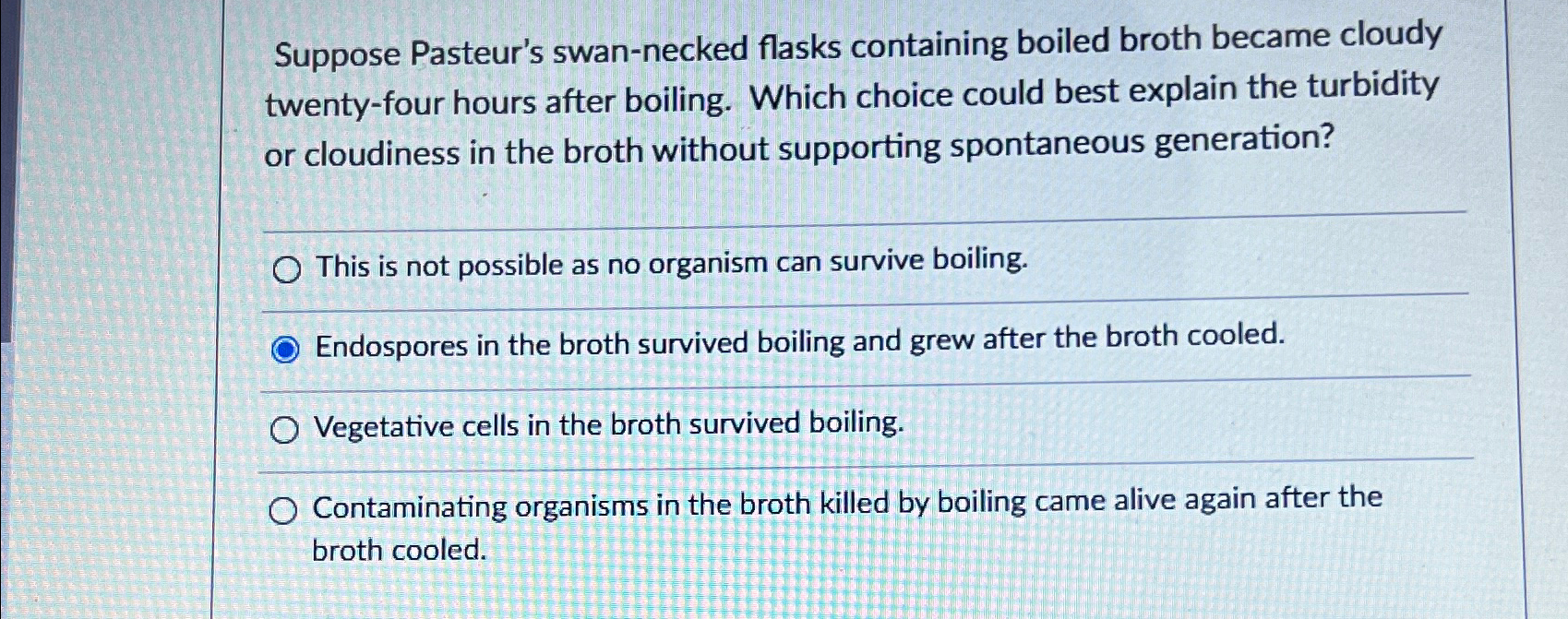 Solved Suppose Pasteur's swan-necked flasks containing | Chegg.com