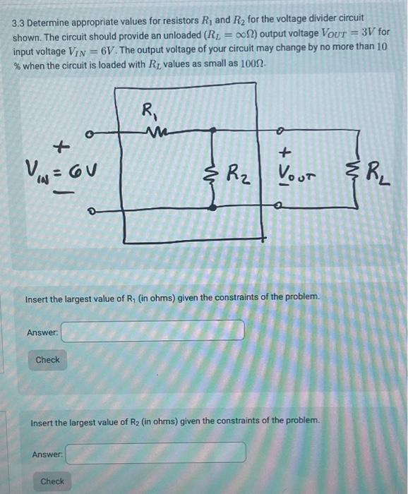 Solved 3.3 Determine appropriate values for resistors R1 and | Chegg.com