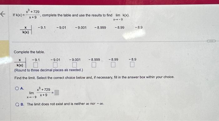 Solved If k(x)=x+9x3+729, complete the table and use the | Chegg.com