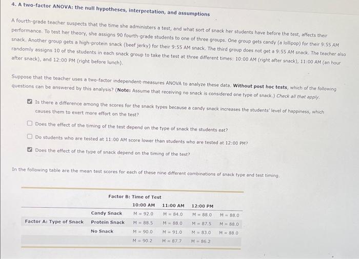 Solved 4. A two-factor ANOVA: the null hypotheses, | Chegg.com