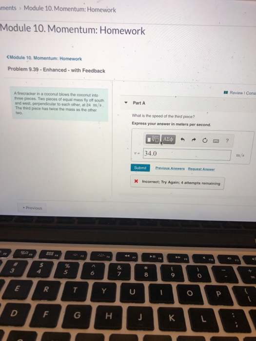 Solved ments > Module 10. Momentum: Homework Module 10. | Chegg.com