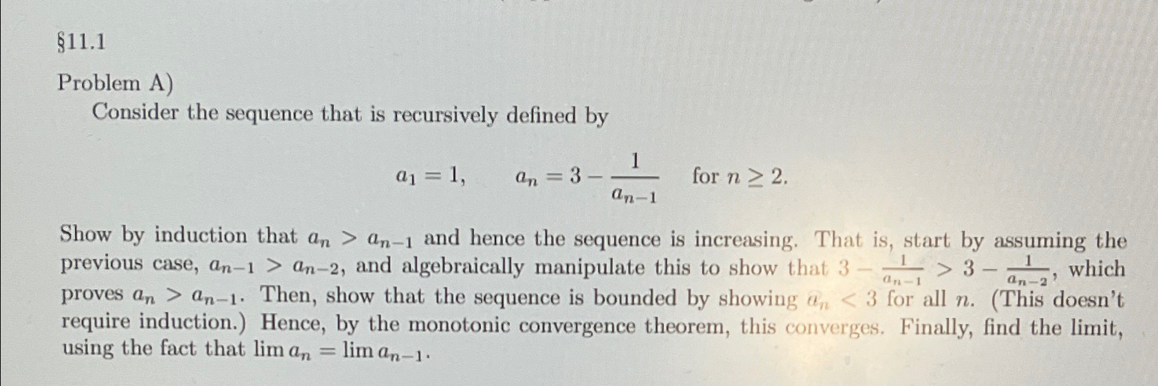 Solved §11.1Problem A)Consider the sequence that is | Chegg.com