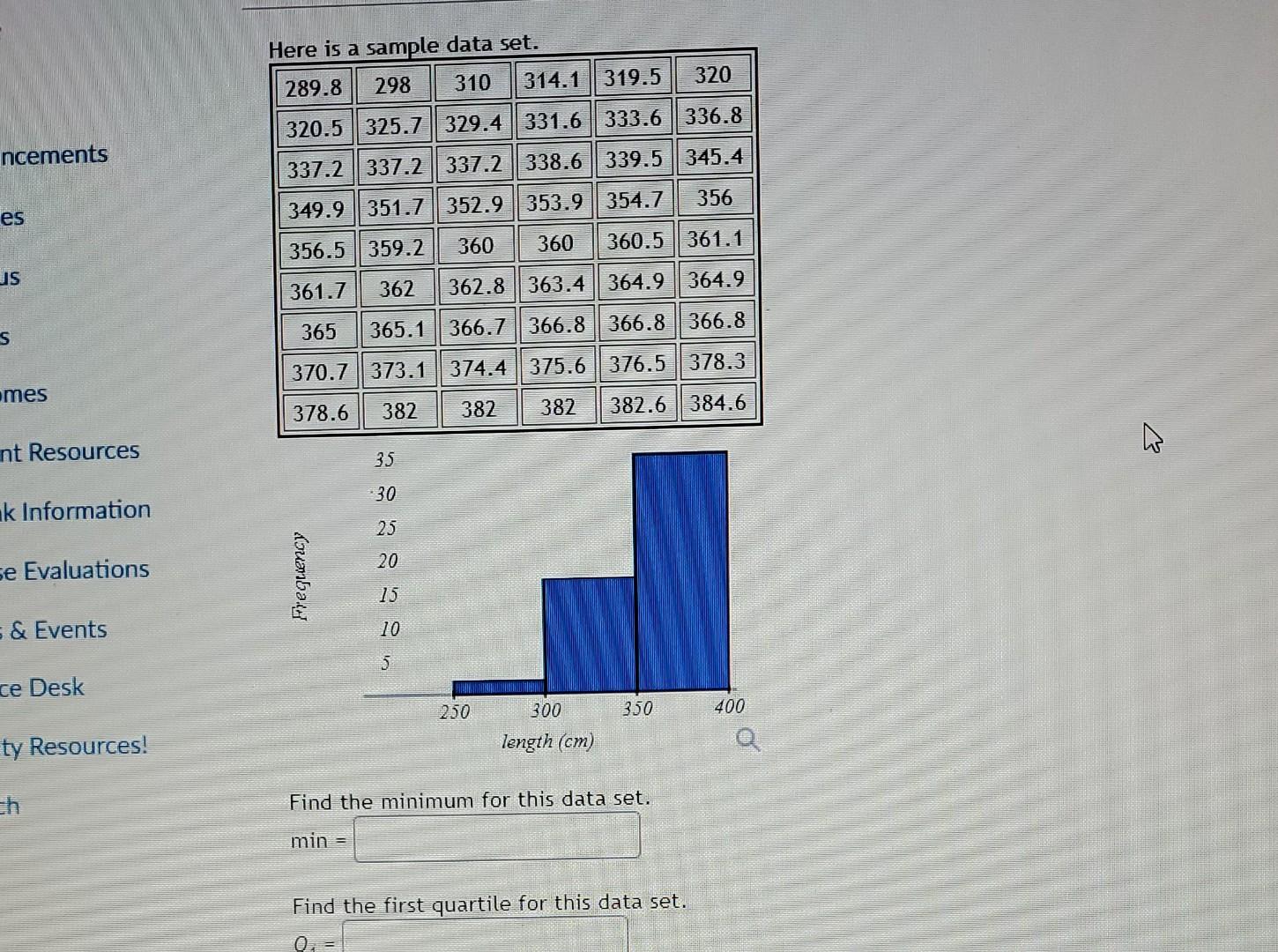 Solved Find the minimum for this data set. min= Find the | Chegg.com