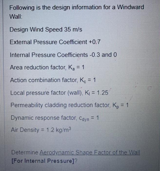 Solved Following is the design information for a Windward | Chegg.com