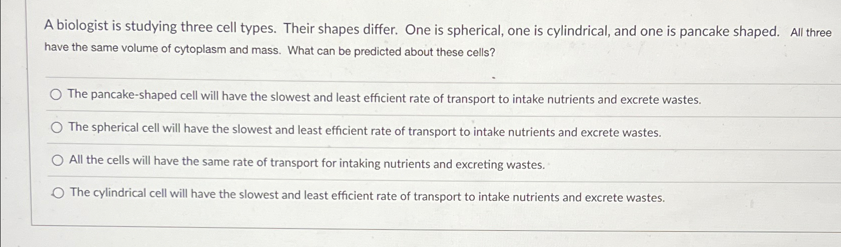 Solved A biologist is studying three cell types. Their | Chegg.com
