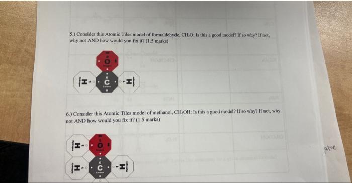 Solved 5.) Consider this Atomic Tiles model of formaldehyde, | Chegg.com