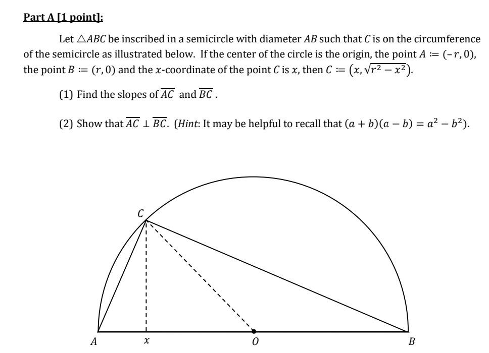 Solved Part A[1 point]: Let AABC be inscribed in a | Chegg.com