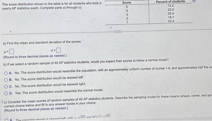 Solved The score distribution shown in the table is for all | Chegg.com