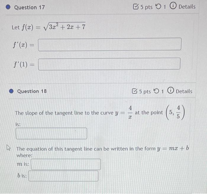 Solved Question 17 Let F X 3x2 2x 7 F′ X F′ 1 Question
