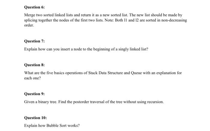 Solved Question 6: Merge two sorted linked lists and return | Chegg.com