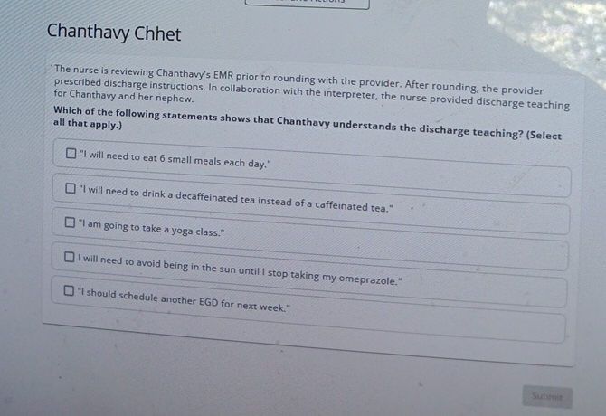 Solved Chanthavy ChhetThe nurse is reviewing Chanthavy's EMR | Chegg.com