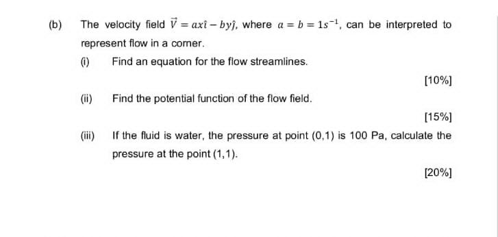 Solved (b) The velocity field V=ax ^−by ^, where a=b=1s−1, | Chegg.com