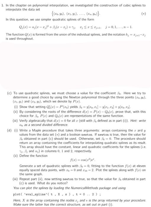 1. In the chapter on polynomial interpolation, we | Chegg.com