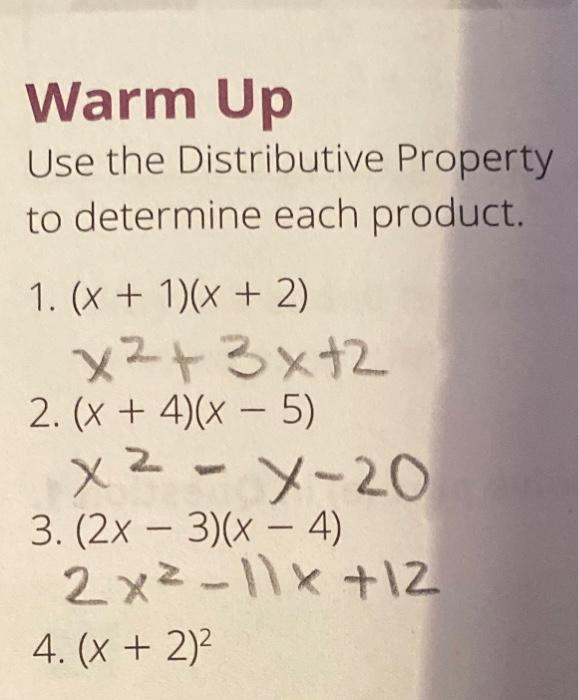 Solved Warm Up Use the Distributive Property to determine | Chegg.com